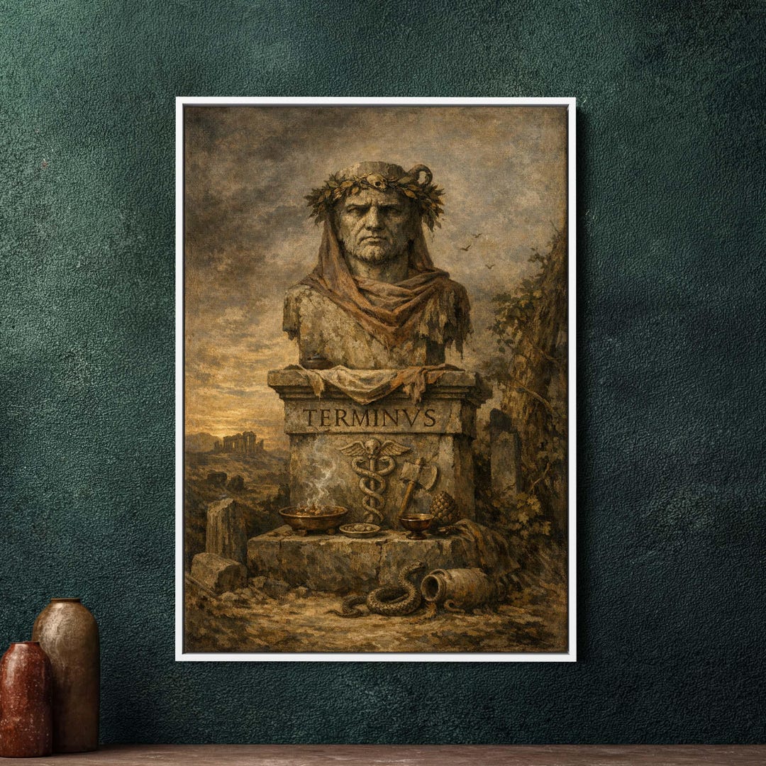Terminus Roman God of Boundaries Painting, Large Framed Canvas Wall Art ...