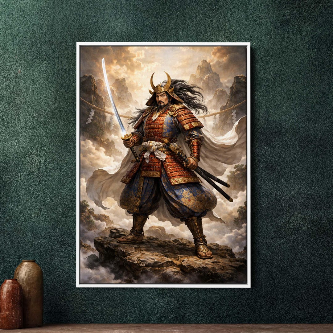 Futsunushi Japanese God Framed Canvas Wall Art, Mythological Samurai ...