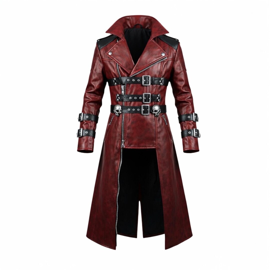 Demon Hunter Inspired Red Leather Long Coat – Real Lambskin Trench ...