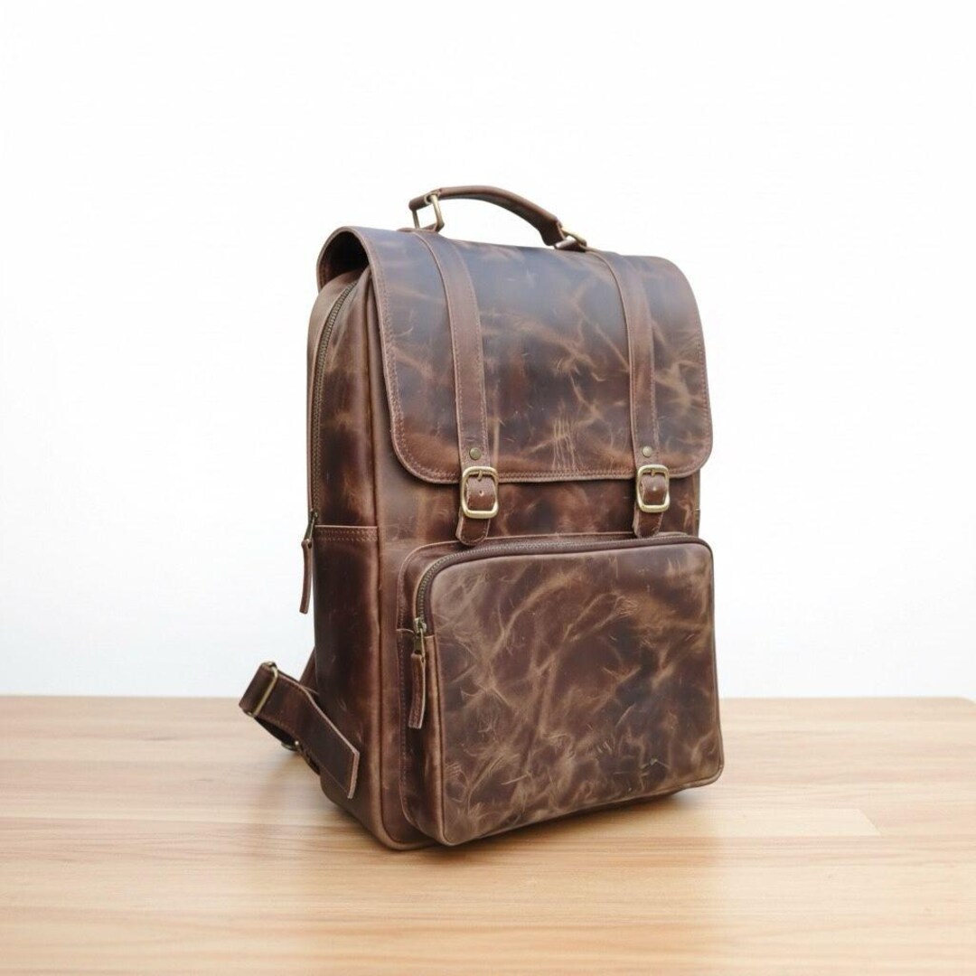 Men’s Distressed Brown Leather Backpack – Handmade Vintage Laptop ...