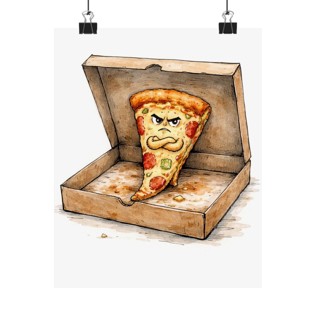 Grumpy Pizza Slice Wall Art Poster | Funny Food Illustration Print ...