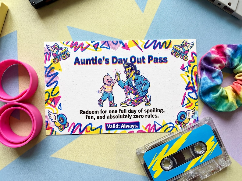 Aunt Babysitting Coupon – Printable Gift for Parents | Retro 90s Style ...