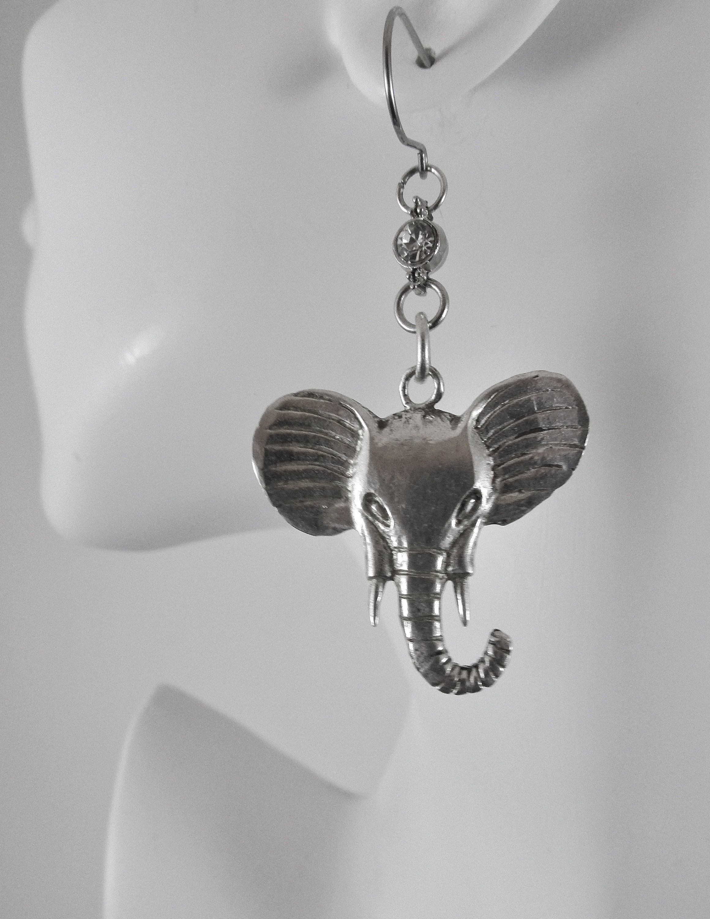 White Copper Elephant Head Earrings - Etsy