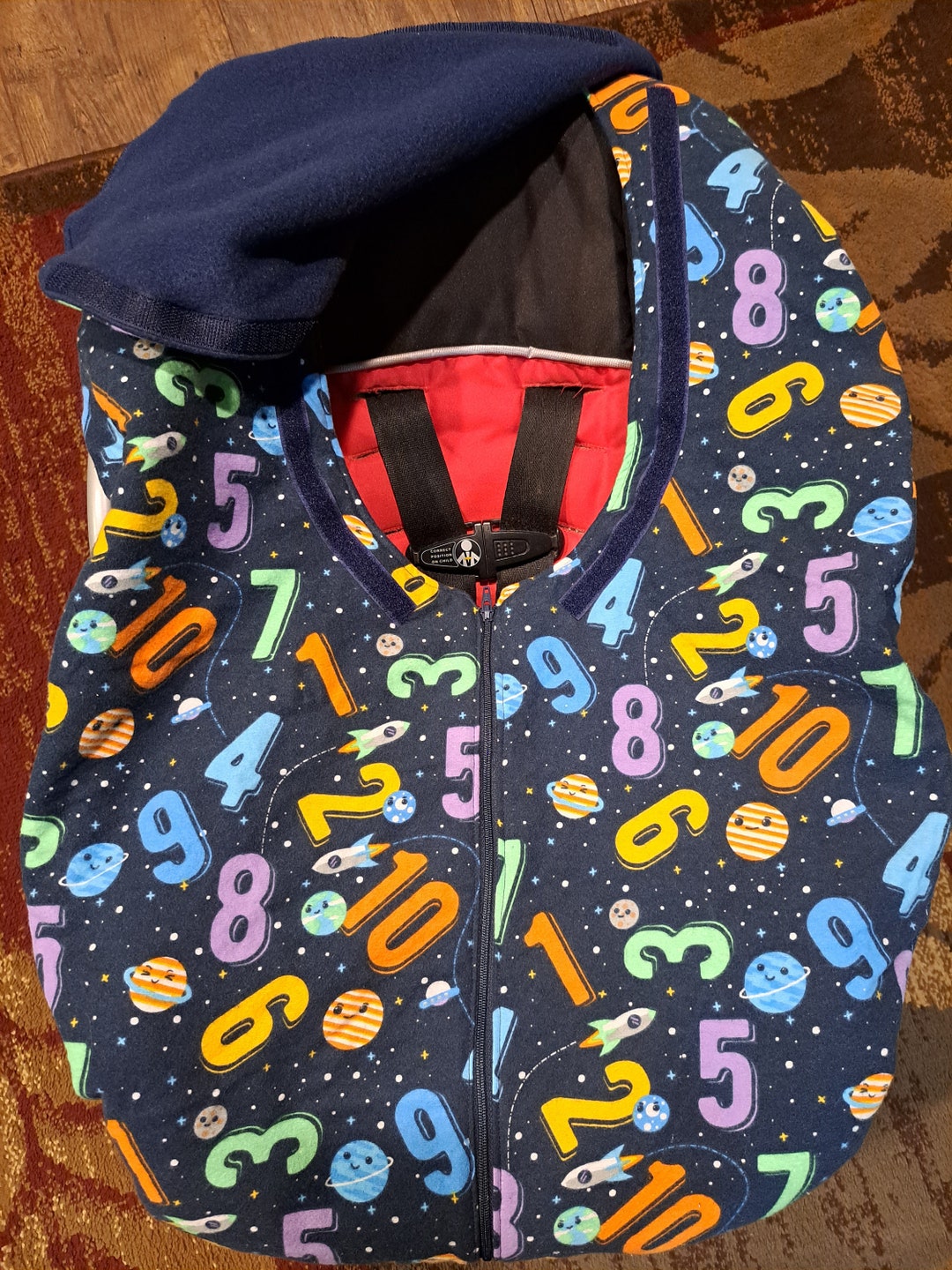 Dark Navy Blue Flannel With Planets and Numbers and Navy Blue Fleece ...