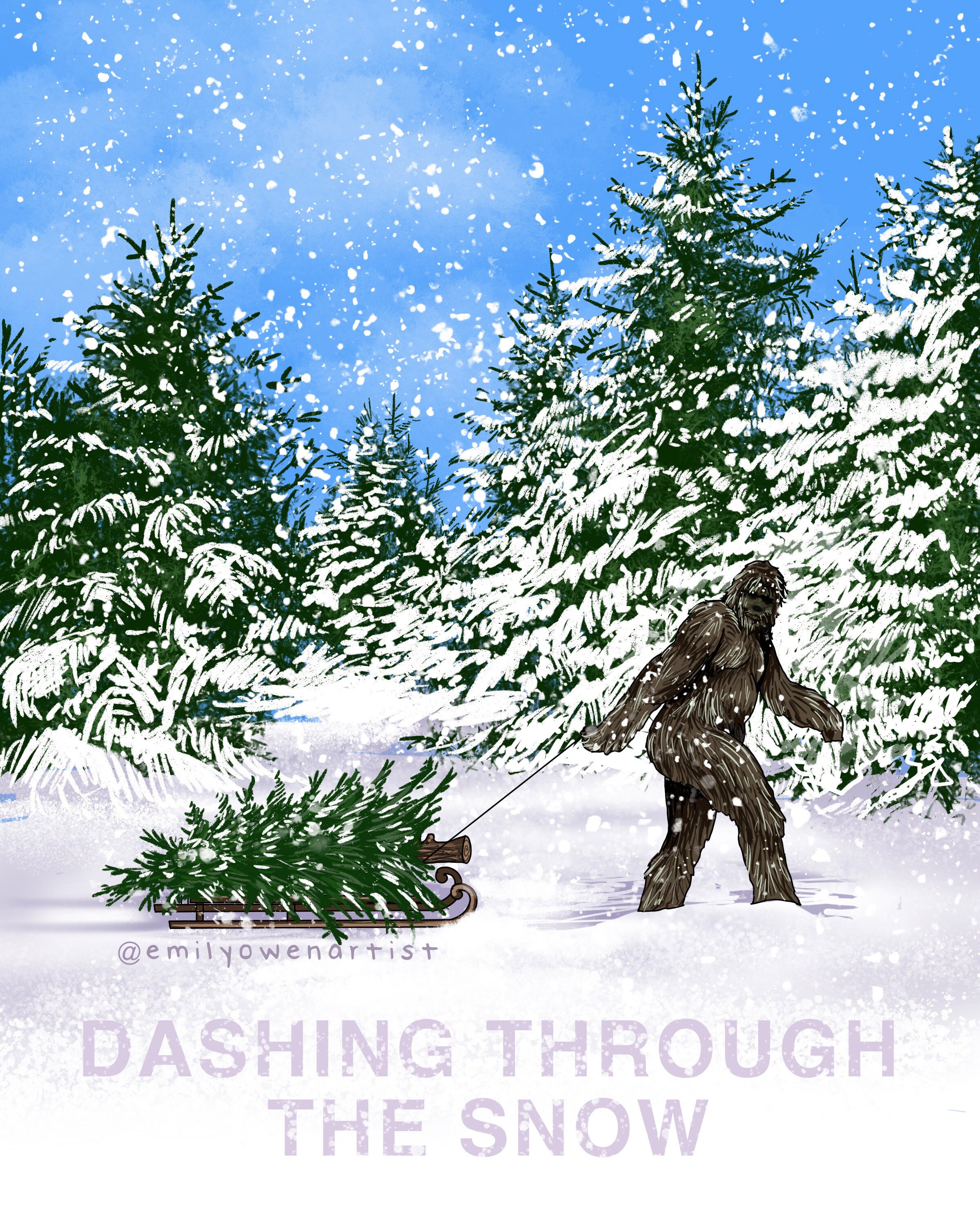 Sasquatch Christmas Bigfoot dashing through the snow greeting | Etsy