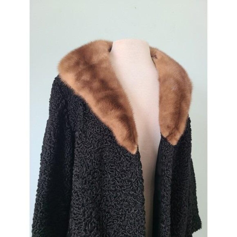 VTG House of Peers Fur Coat Black Persian Lamb Mink Collar Old Money ...