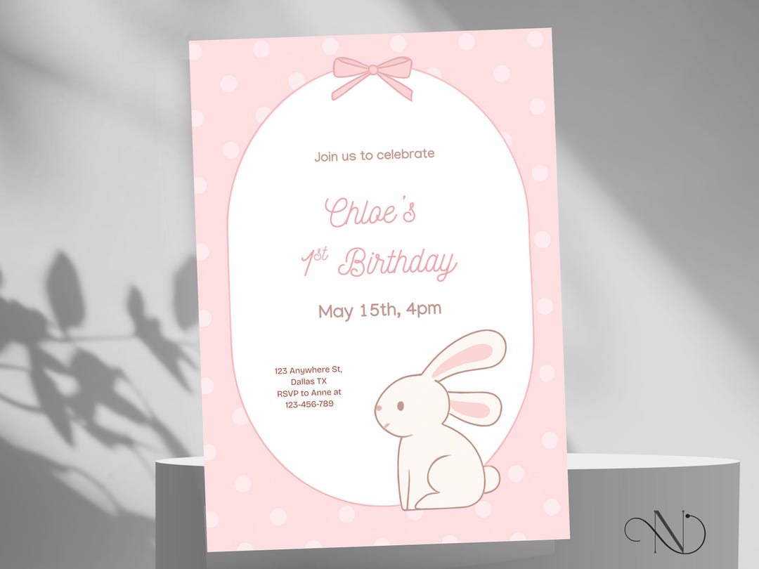 Pink 1st Birthday Invitation | Cute Girl's 1st Birthday Template ...