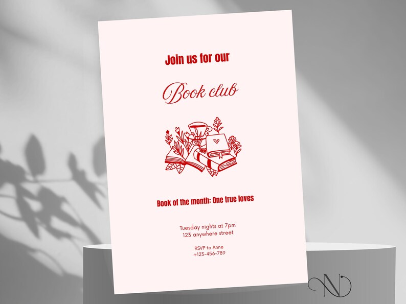 Book Club Invitation | Editable Canva Template | Reading Group Invite ...