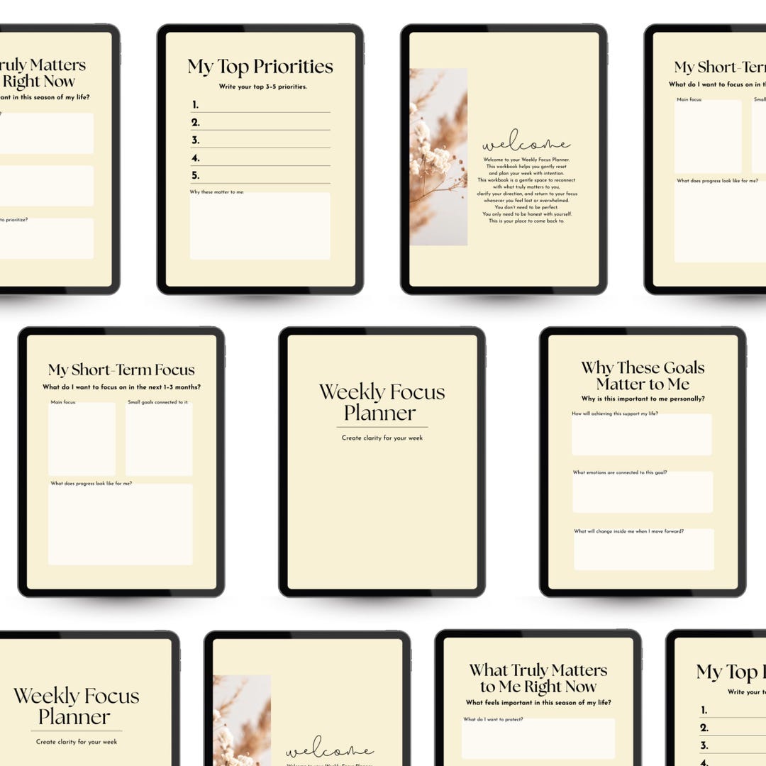 Weekly Focus Planner, Minimalist Workbook, Goal Setting (digital ...