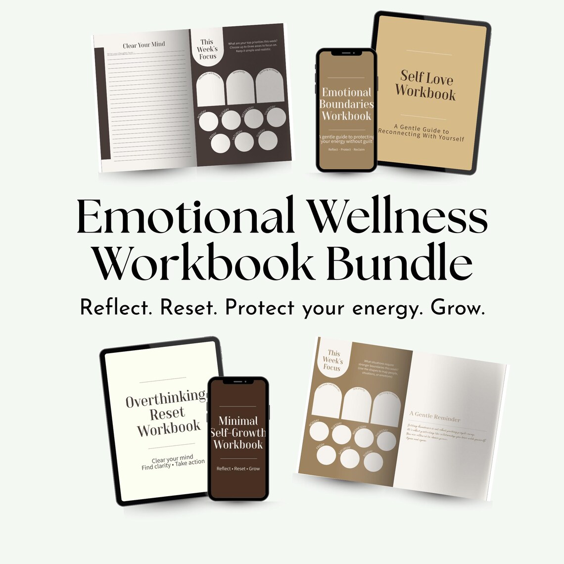 Emotional Wellness Workbook Bundle | Self Love, Overthinking Reset ...
