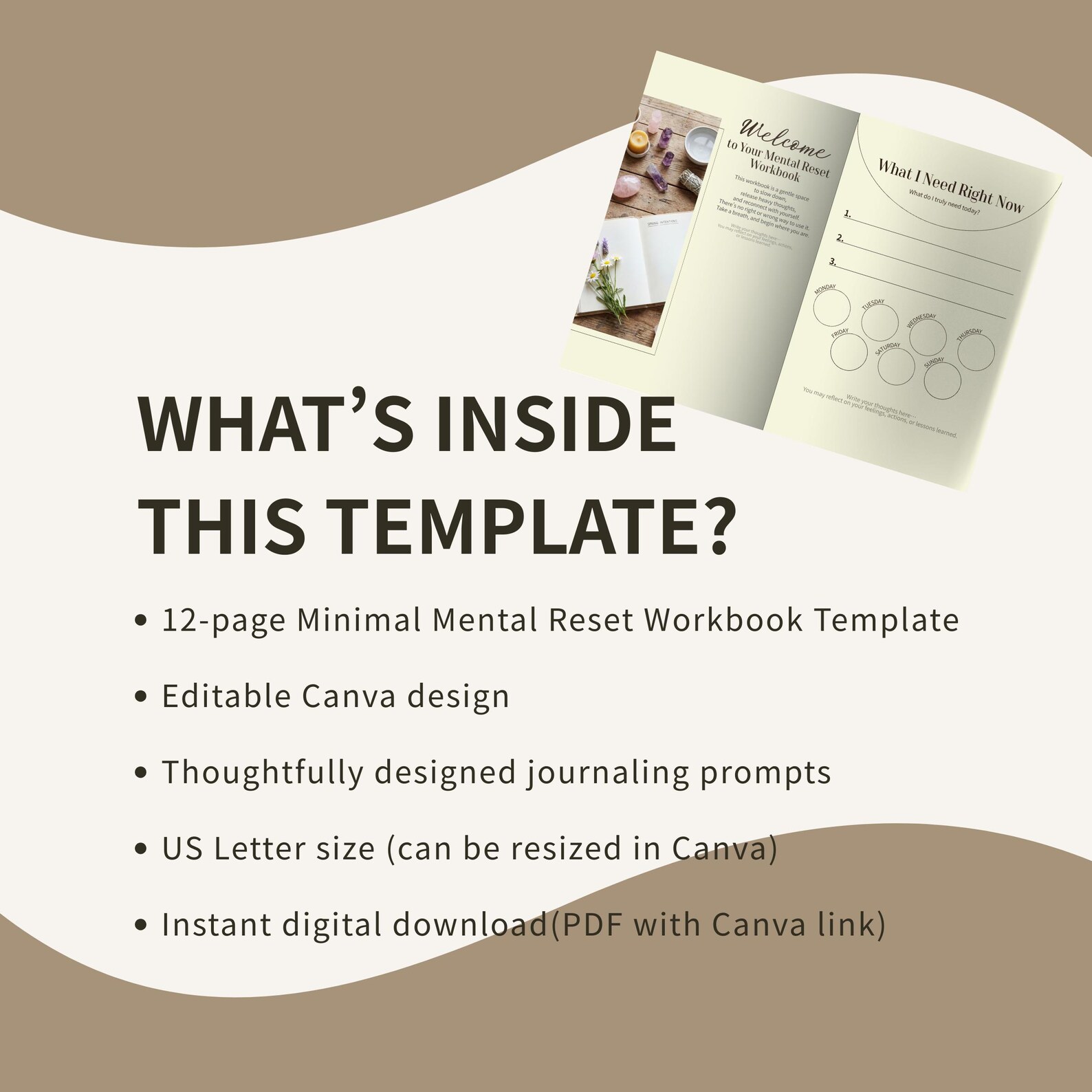 Mental Reset Workbook Canva Template | Minimal Self Care Journal ...