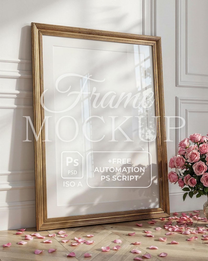 Classic Golden Frame ISO Mockup Psd | Valentine's Day Frame Mockup ...
