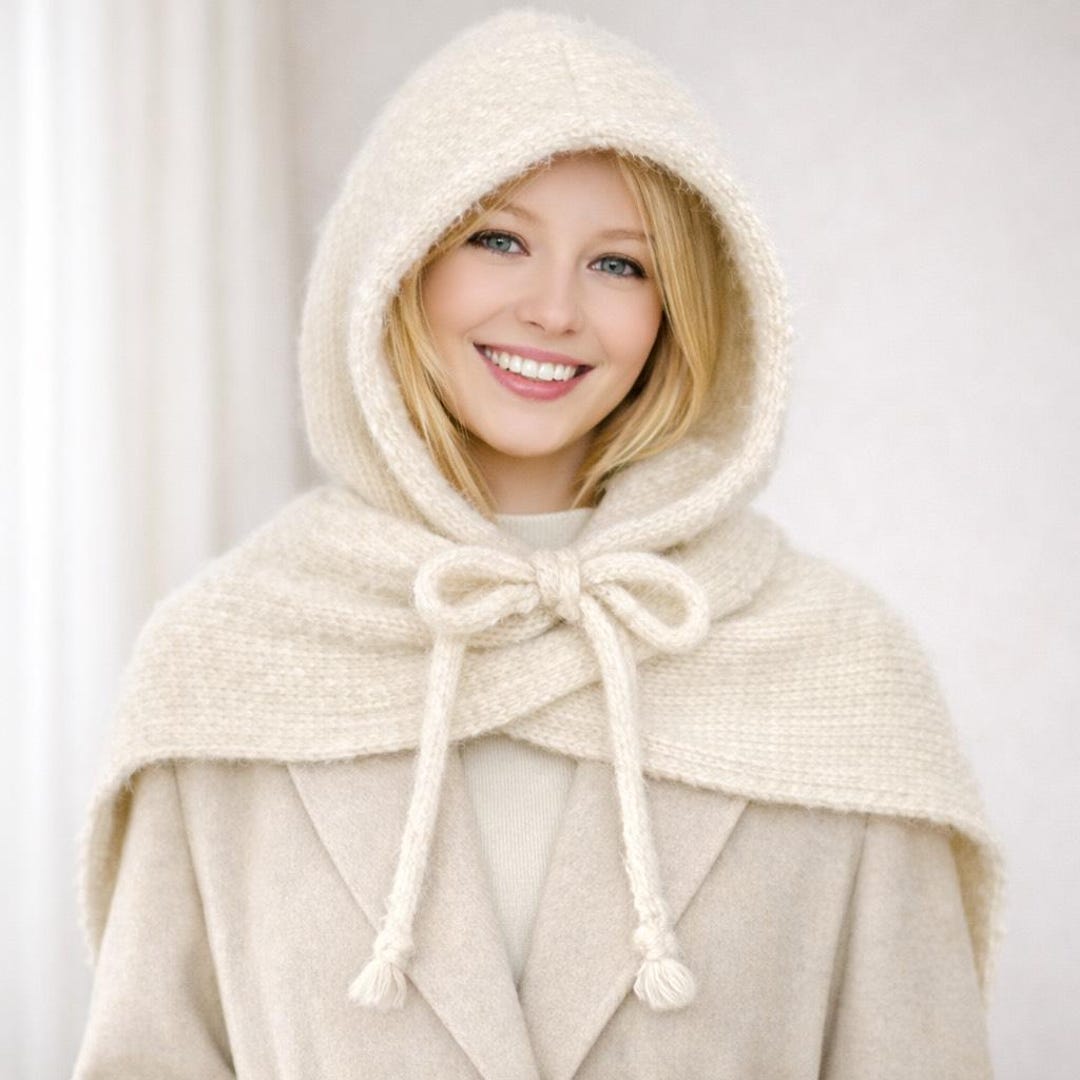 Women Knit Hooded Scarf – Cozy One Piece Hood Scarf for Winter, Warm ...