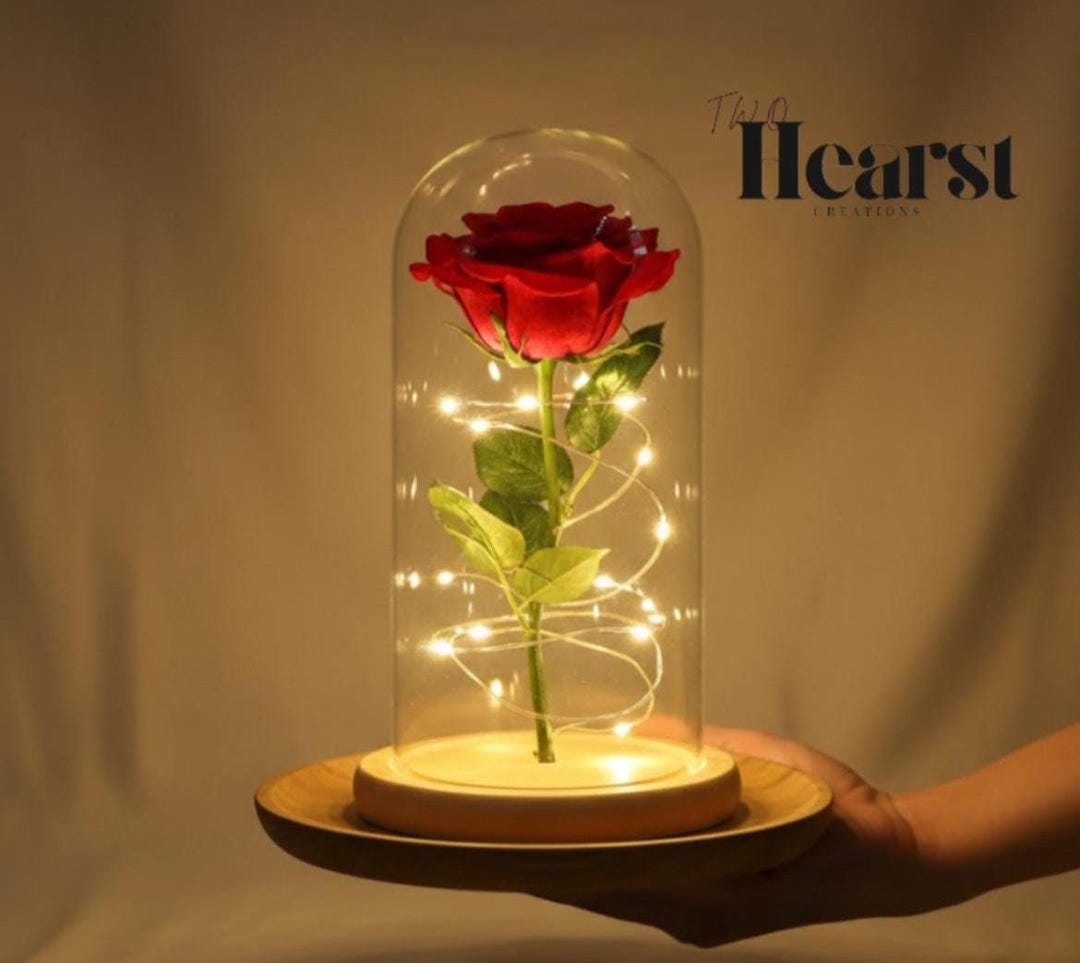 Eternal Red Rose in Glass Dome With LED Lights – Romantic Preserved ...