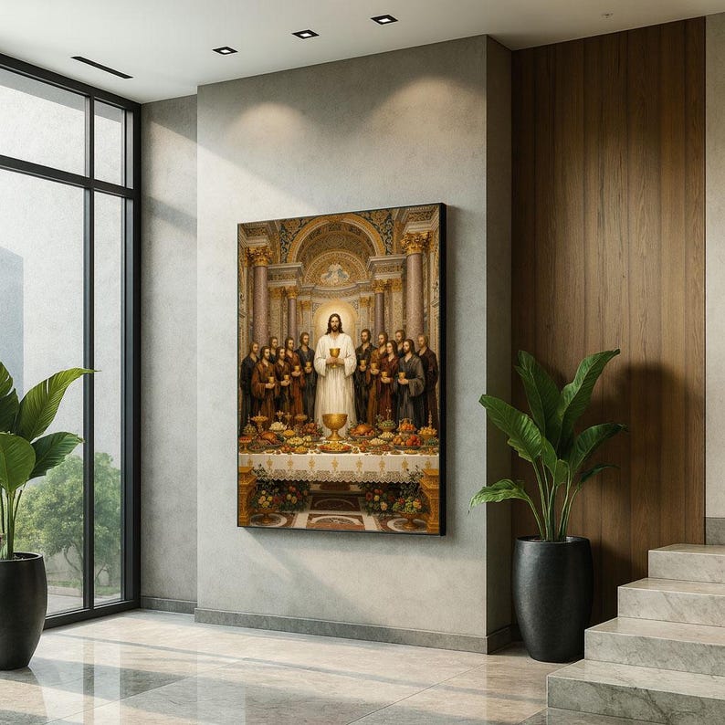 Jesus the Last Supper 12 Apostles Icon Style Canvas Wall Art Print ...