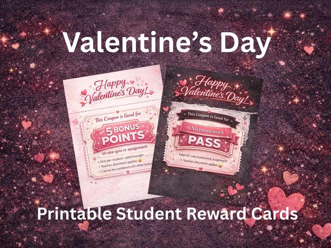 Valentine’s Day Classroom Reward Cards | No Homework Pass & Bonus ...
