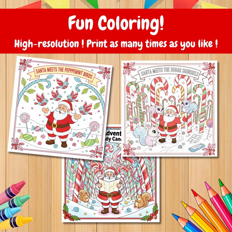 Santa's Candy Cane Forest Coloring Book | Kids Winter Activity (digital ...