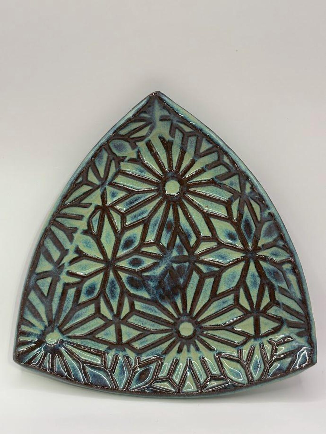 Triangle Shaped Ceramic Trinket Tray With Deep Impressed Texture and ...