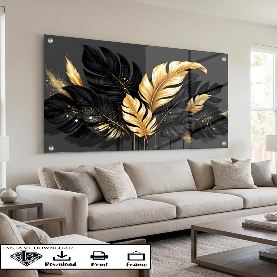 Modern Feather Cluster Printable - Glamorous Art With Gold Foil Effect ...