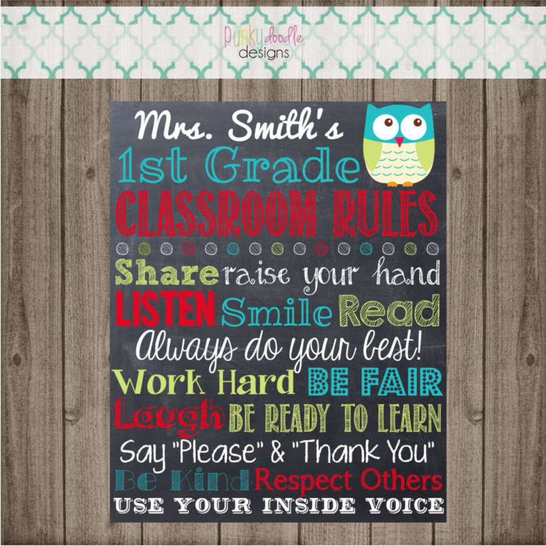 Classroom Rules Chalkboard Sign - Teacher's Owl Rules Sign - Printable ...