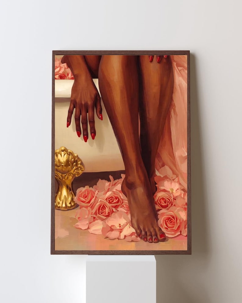 Rose Petal Soak Art Print | Black Woman, Roses, Clawfoot Tub (digital ...