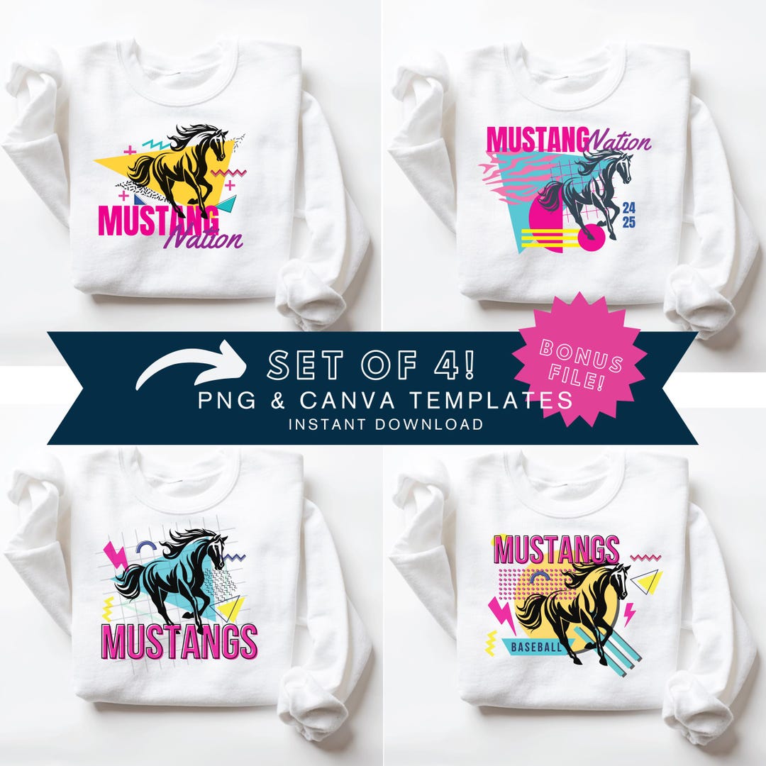 Mustangs Mascot 90s Retro PNG Canva Template Editable Digital File High ...