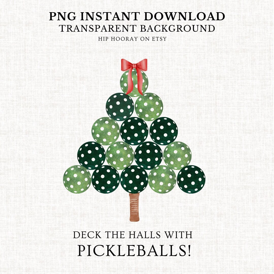Christmas Pickleball Christmas Tree PNG Red Bow Deck the Halls With ...