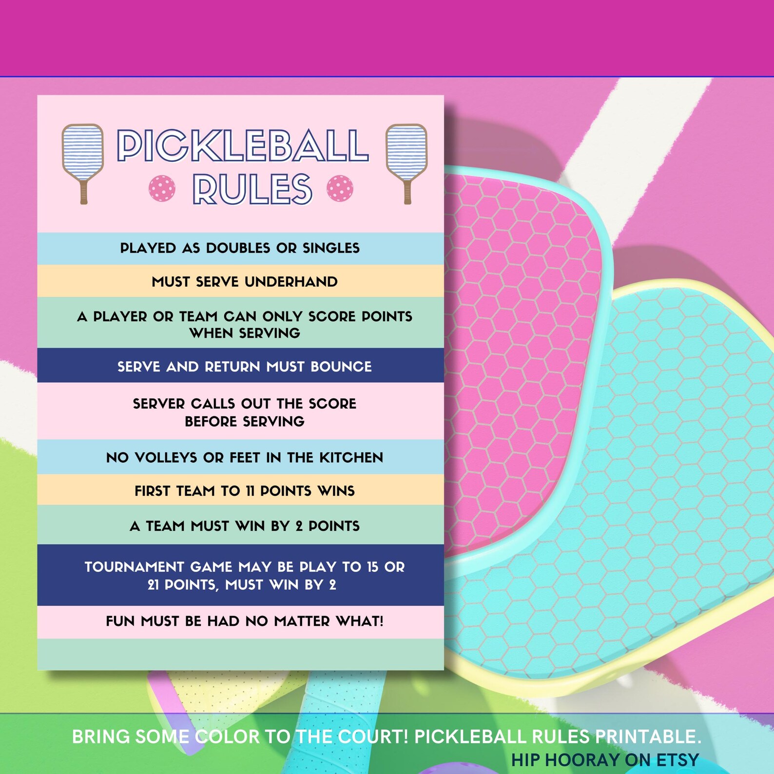 Pickleball Rules Printable Instant Download JPG Instructions Rule Sheet ...
