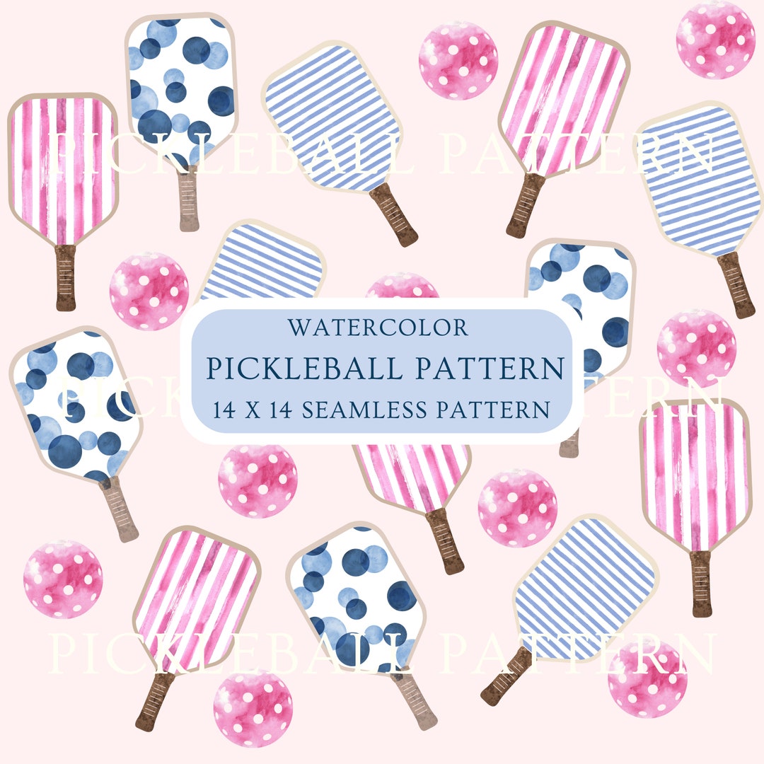 Pickleball Paddle and Ball Seamless PNG Pattern Watercolor Stripes Pink ...