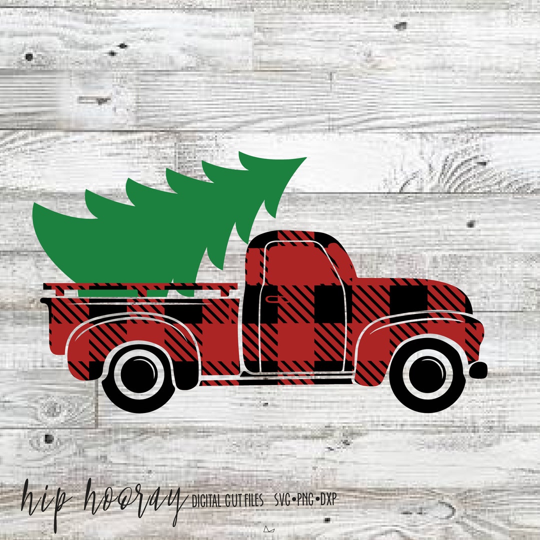 Christmas Truck SVG Solid Green Buffalo Plaid SVG Tree Farm Nordic Hand ...