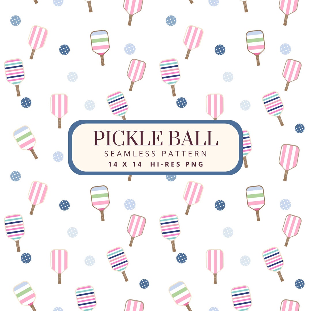 Pickleball Paddle and Ball Seamless PNG Pattern Watercolor Stripes Pink ...