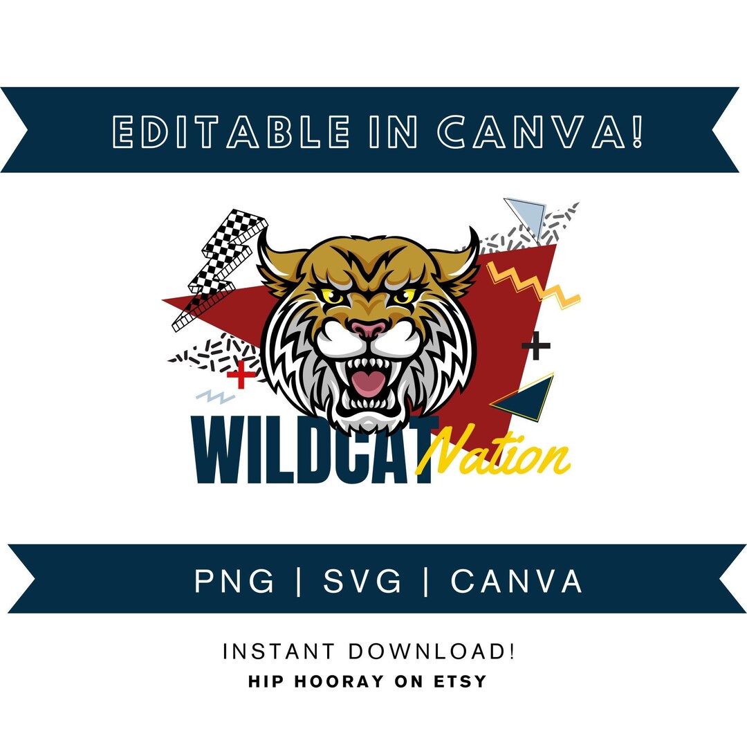 Wildcats Mascot Editable in Canva School Spirit Wear Retro Style for ...