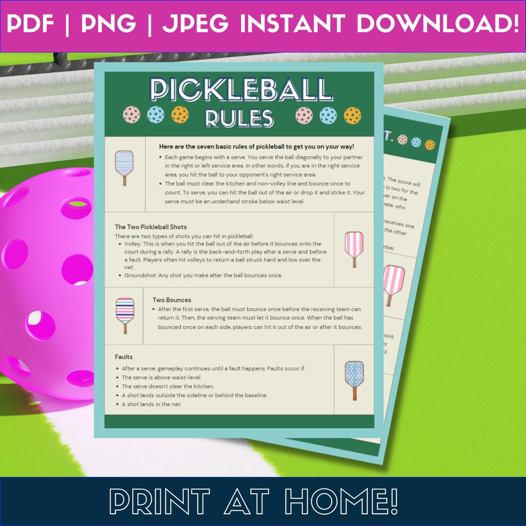 Pickleball Rules Instant Download Printable Instructions Rule Sheet ...