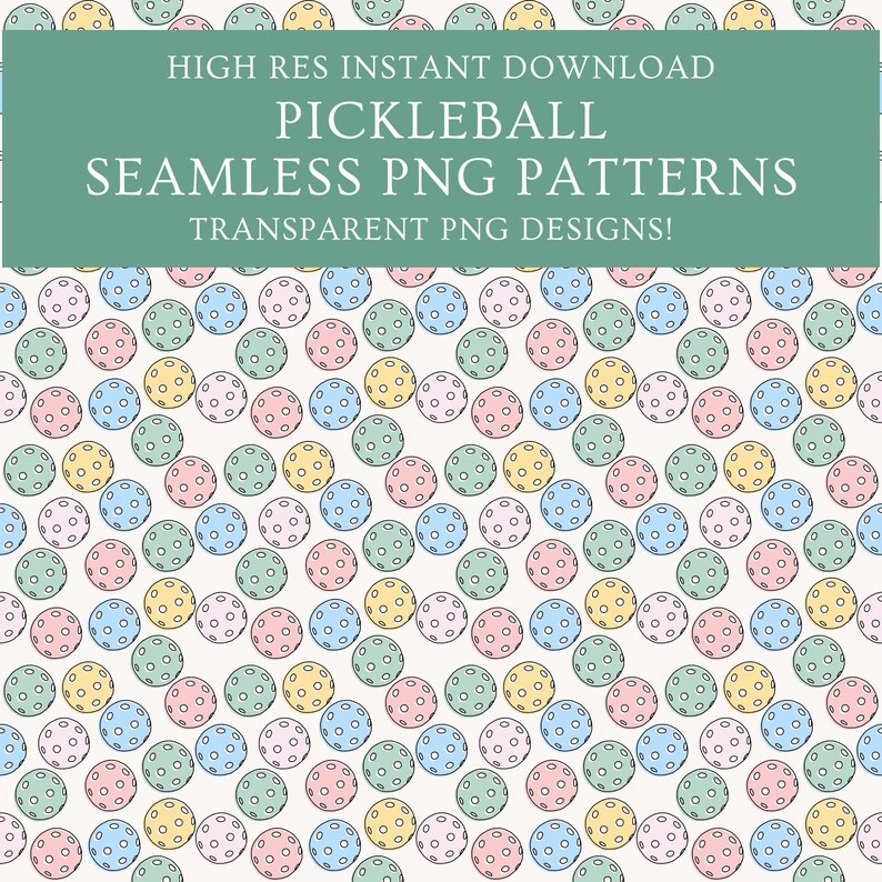 Pickleball Seamless Pattern PNG Repeating Set Preppy Sports Core Pickle ...