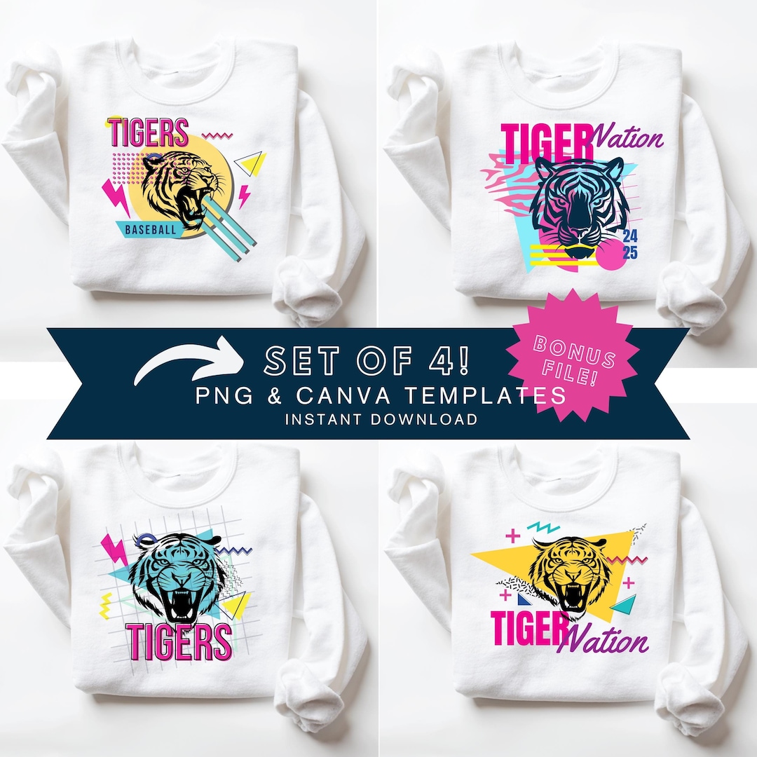 Tiger Mascot 90s Retro PNG Canva Template Editable Digital File High ...