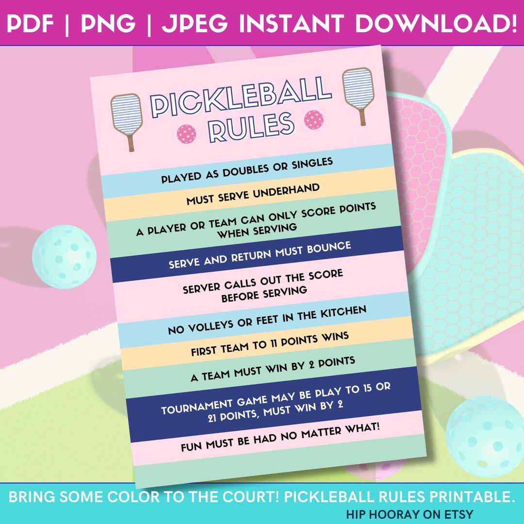 Pickleball Rules Printable Instant Download JPG Instructions Rule Sheet ...