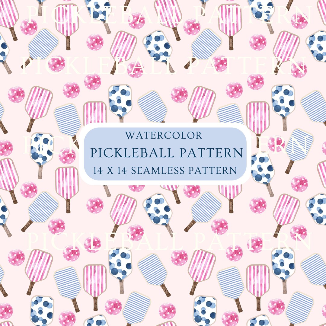 Pickleball Paddle and Ball Seamless PNG Pattern Watercolor Stripes Pink ...