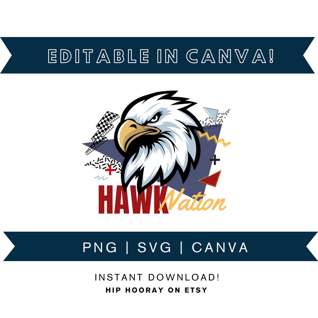 Hawk Mascot Editable in Canva School Spirit Wear Retro Style for ...