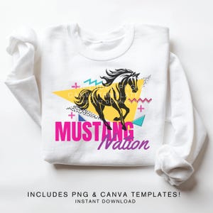 Mustangs Mascot 90s Retro PNG Canva Template Editable Digital File High ...
