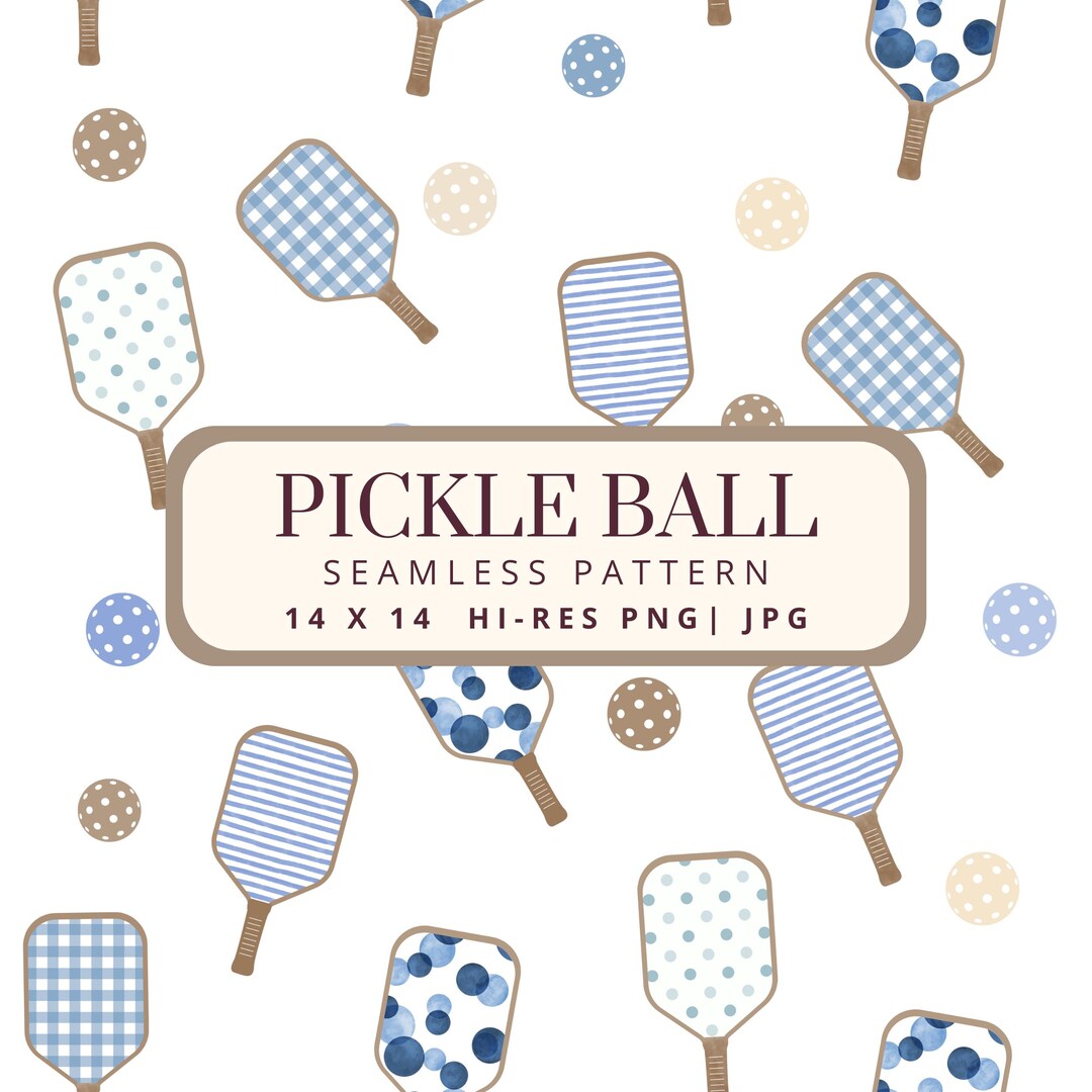 Pickleball Paddle PNG Seamless Pattern Blue Watercolor Stripes Preppy ...