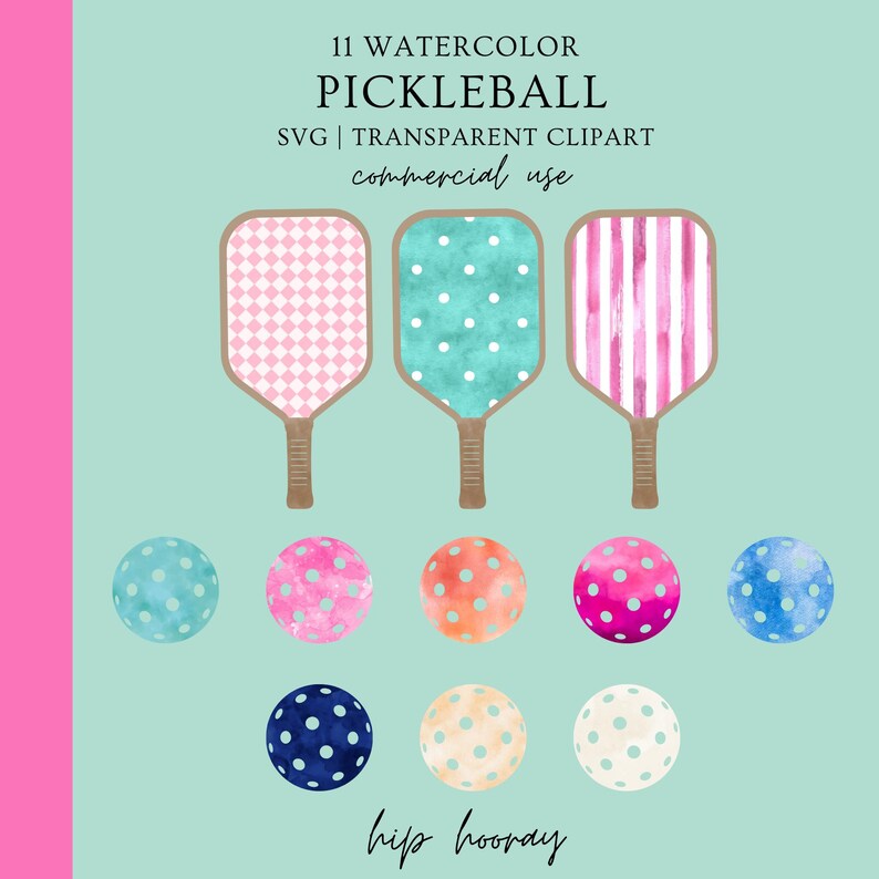 Pickleball SVG Clip Art Paddle and Ball PNG Pattern Watercolor Stripes ...