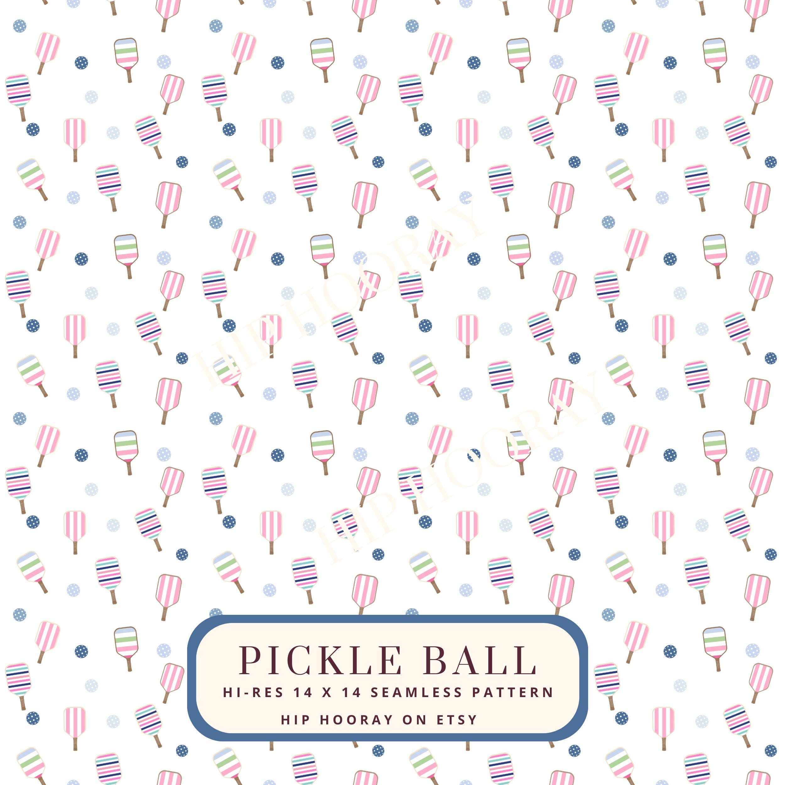 Pickleball Paddle and Ball Seamless PNG Pattern Watercolor Stripes Pink ...