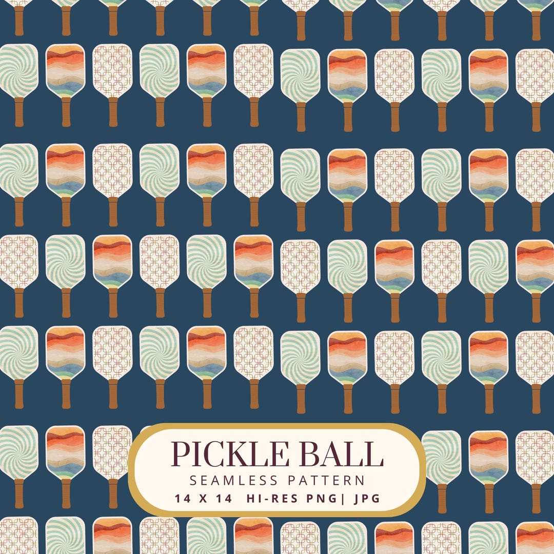 Pickleball Paddle and Ball Seamless PNG Pattern Watercolor Stripes ...