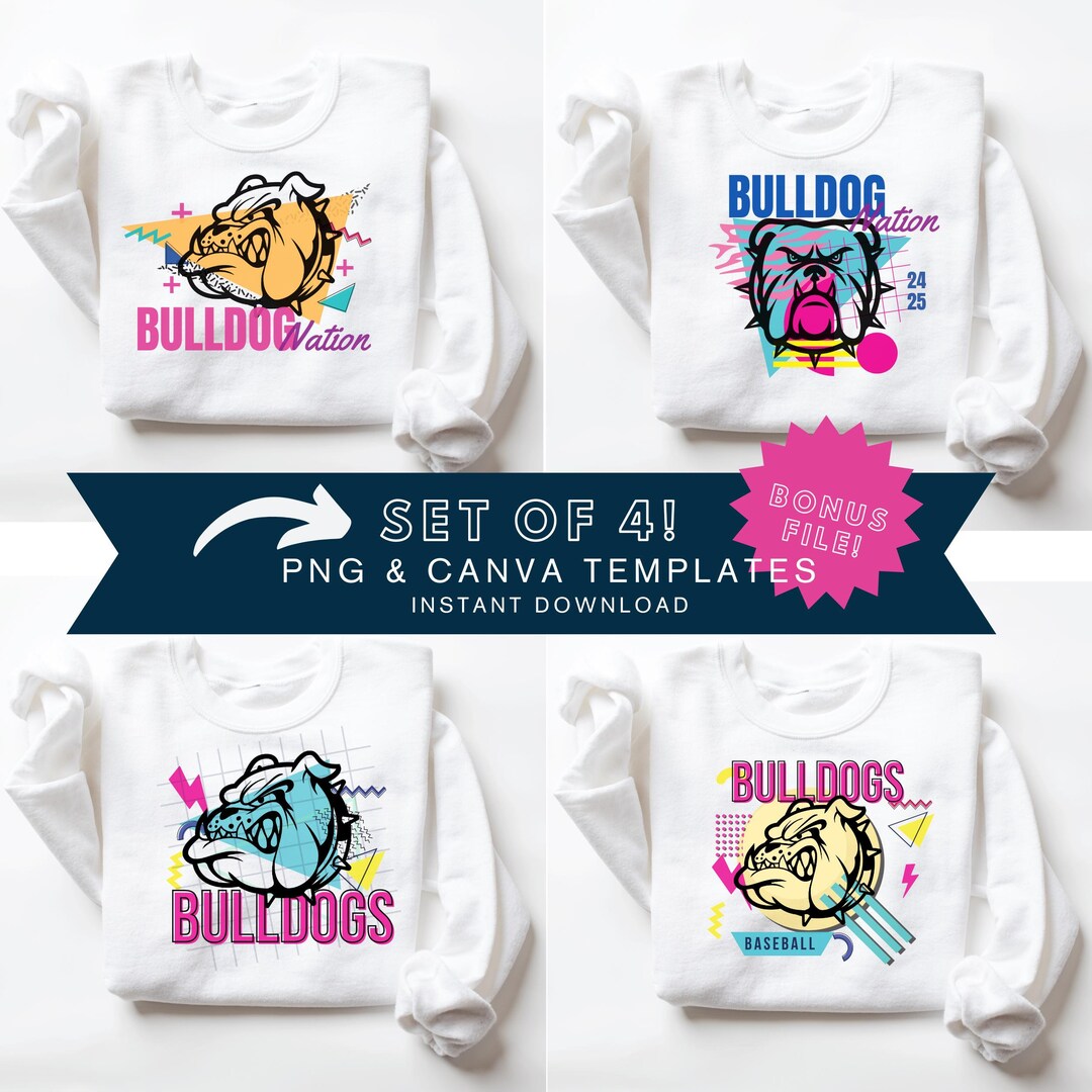 Bulldog Mascot 90s Retro PNG Canva Template Editable Digital File High ...