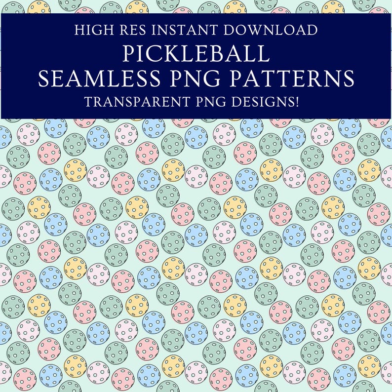Pickleball Seamless Pattern PNG Repeating Set Preppy Sports Core Pickle ...