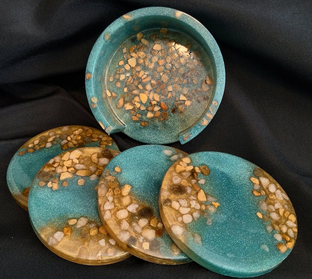 Handcrafted Epoxy Resin River Coasters, Set of 4 With Holder - Etsy