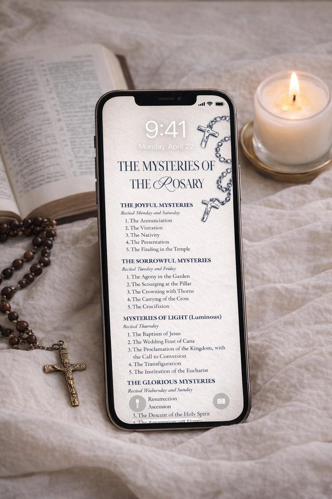Mysteries of the Rosary Phone Wallpaper | Catholic Rosary Guide by Day ...