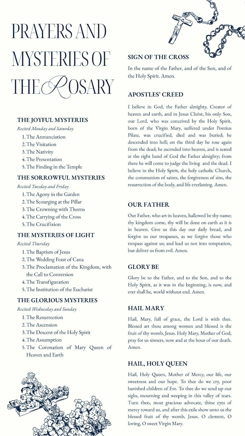 Catholic Rosary Prayers Printable | Prayers & Mysteries of the Rosary ...