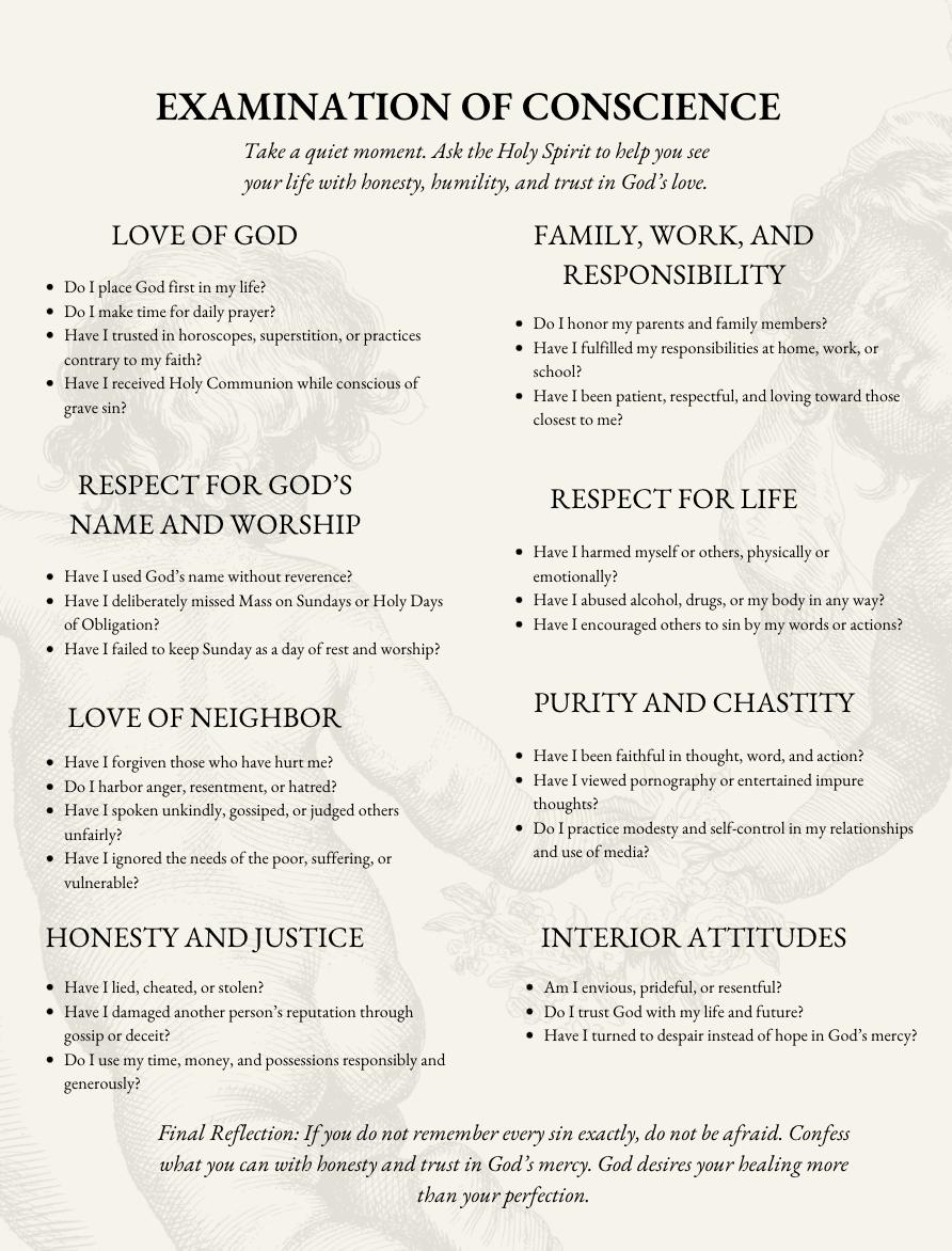 Traditional Catholic Examination of Conscience Printable for Confession ...