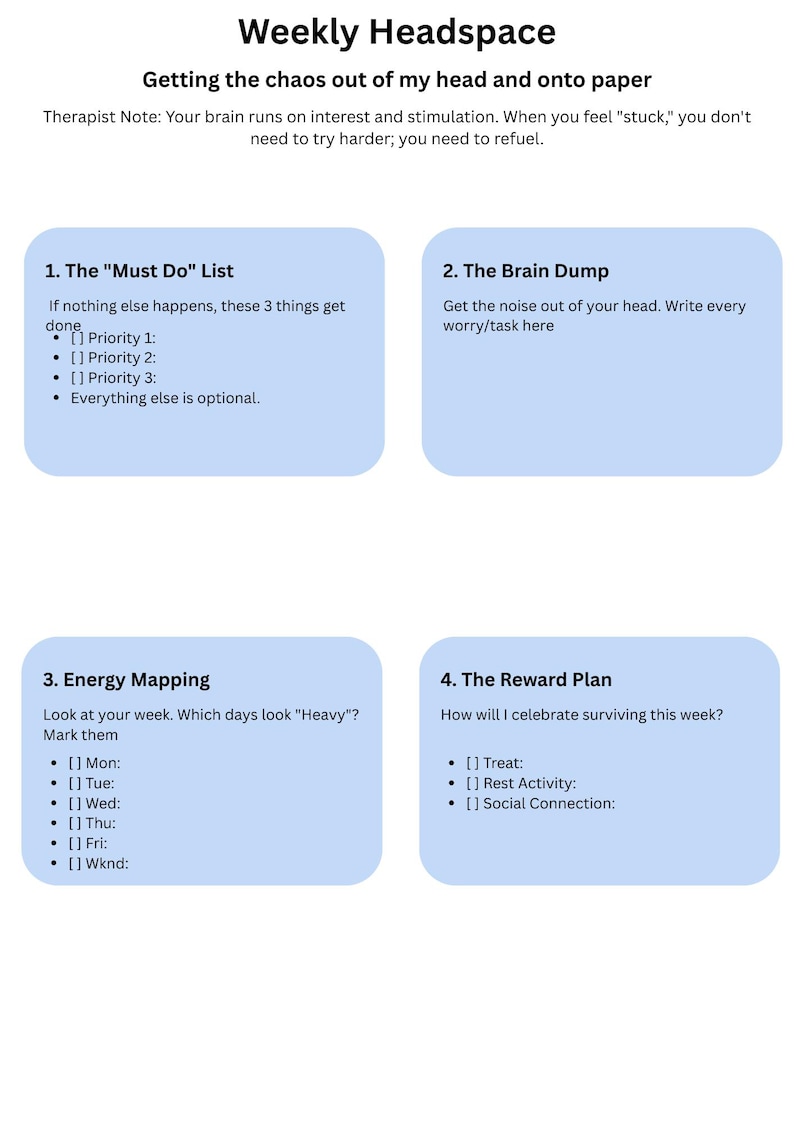 ADHD Dopamine Menu Printable Bundle | Daily Brain Check in & Weekly ...